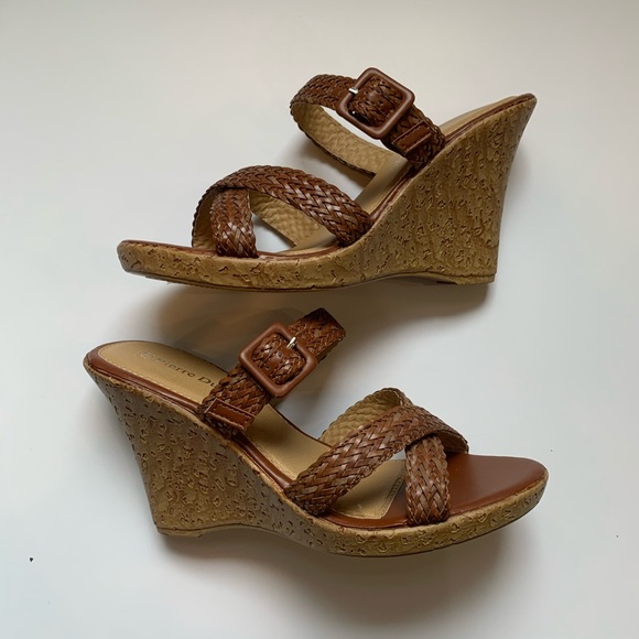 Pierre Dumas | Shoes | Pierre Dumas Brown Woven Wedge Slide Sandals ...